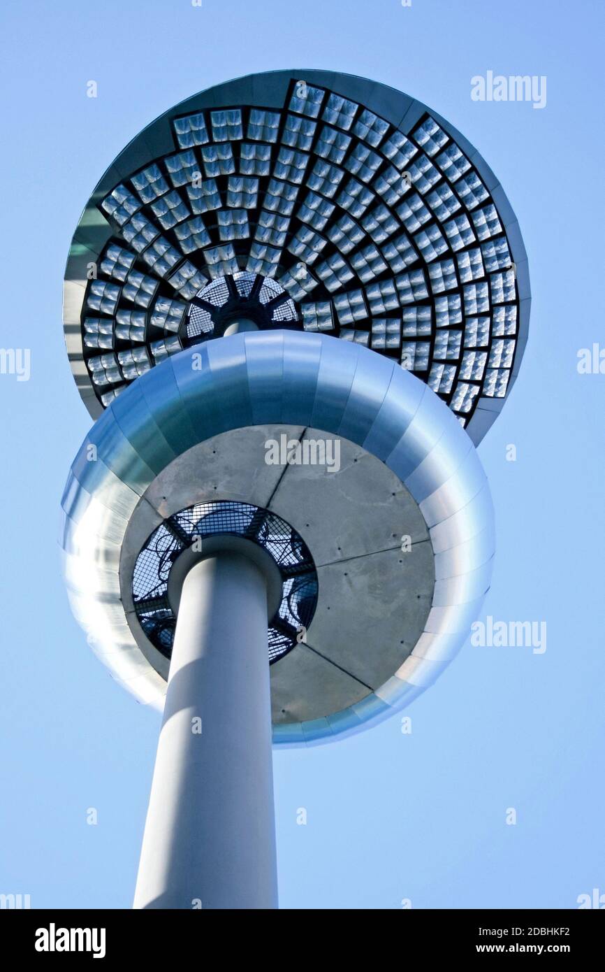 Big post with modern street lights and mirrors Stock Photo - Alamy