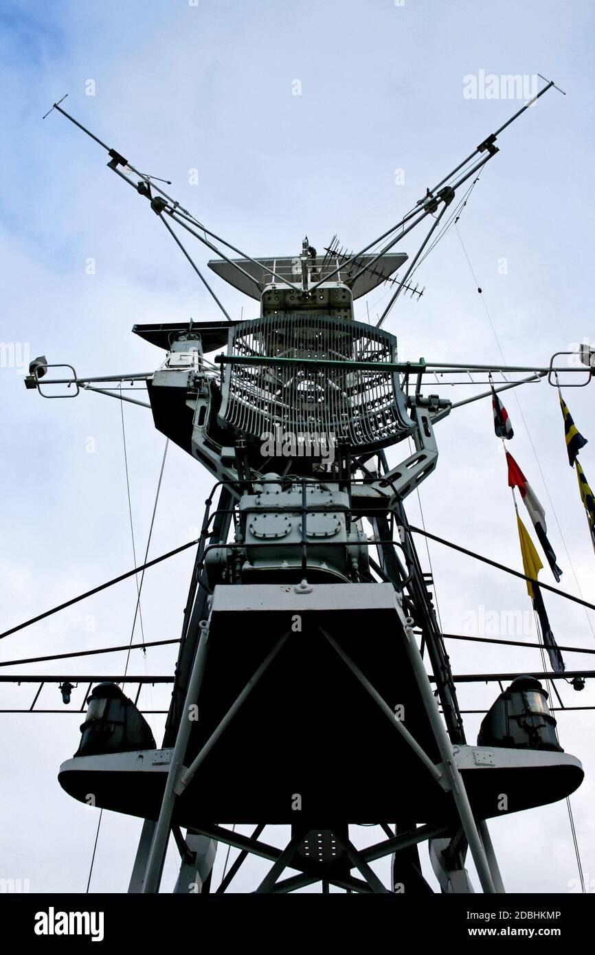 Old antennas and radar on the ship Stock Photo - Alamy