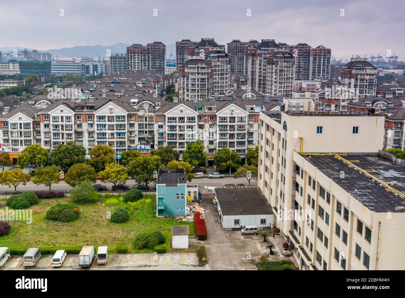 Modern residential area with tall buildings in Ningbo City, Zhejiang ...