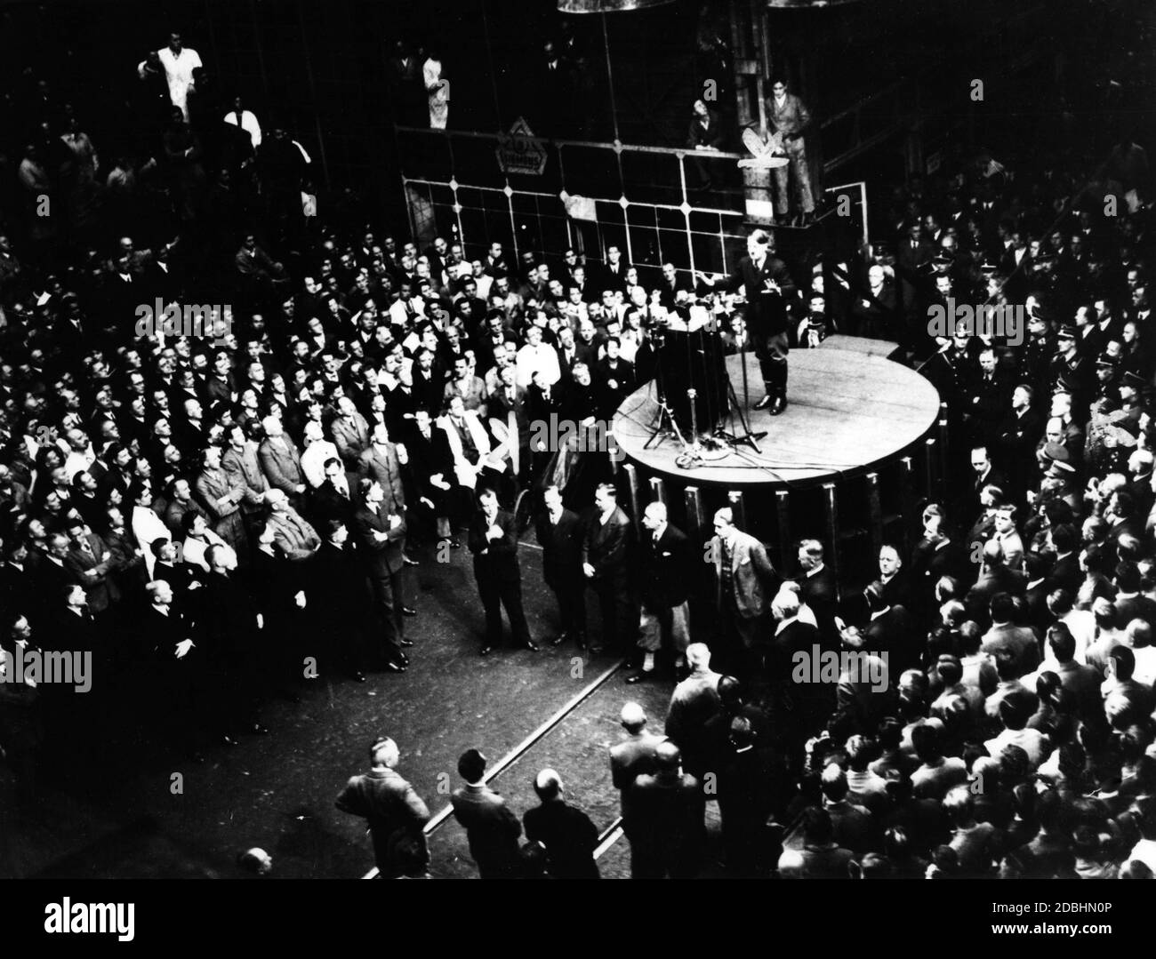 Reich Chancellor Adolf Hitler during a speech at the Siemens factory in ...