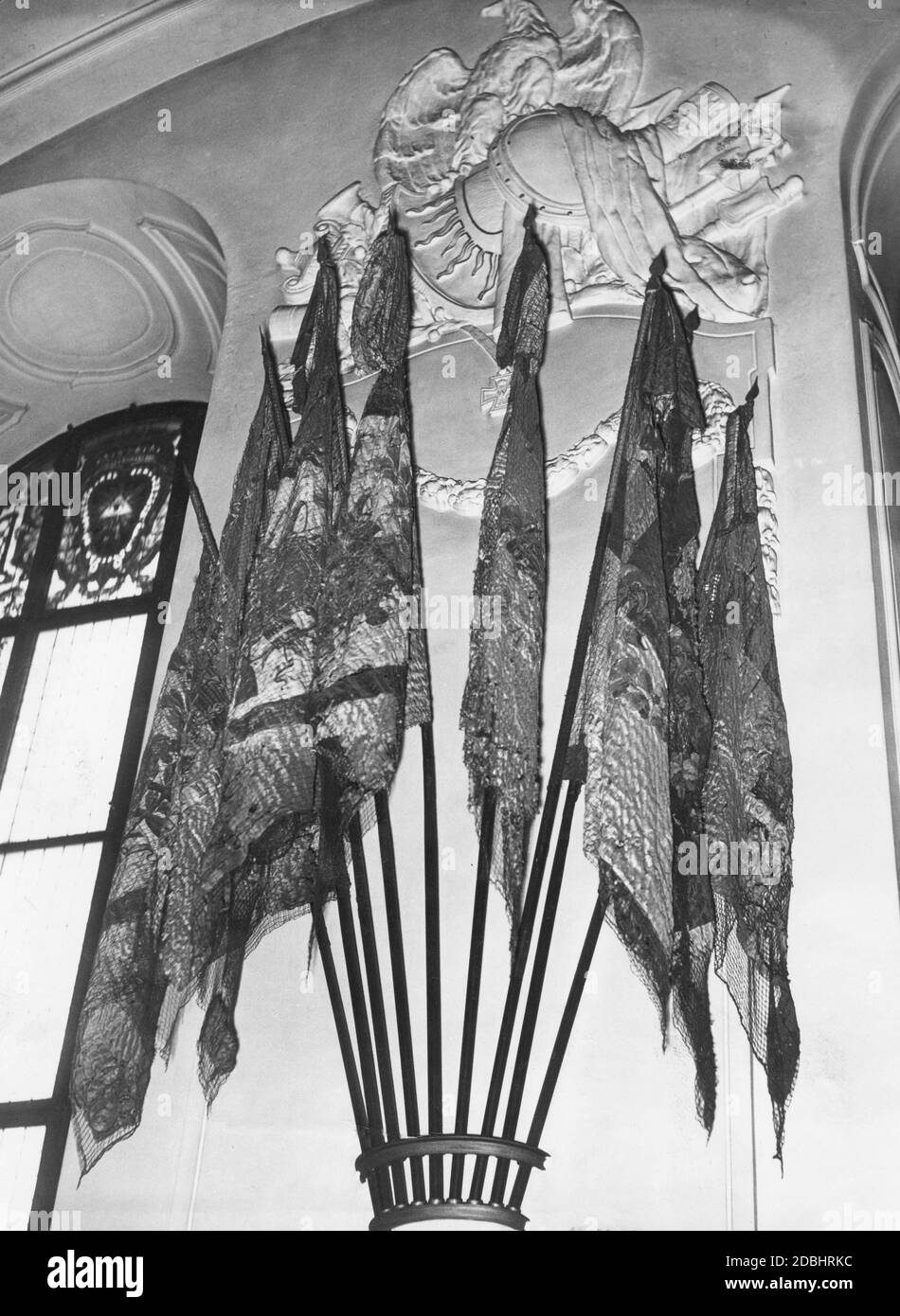 The photograph shows flags from the Franco-Prussian War of 1870-1871 in ...