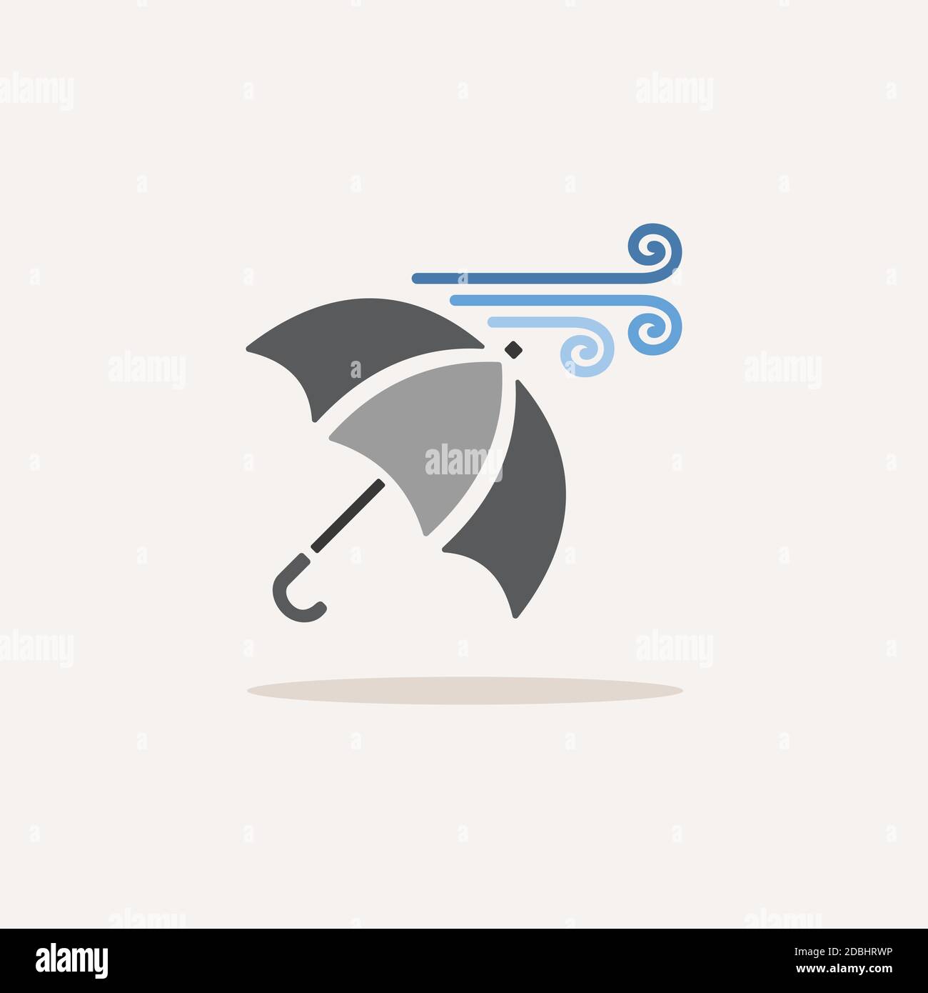 Umbrella and heavy wind. Color icon with shadow. Weather glyph vector ...