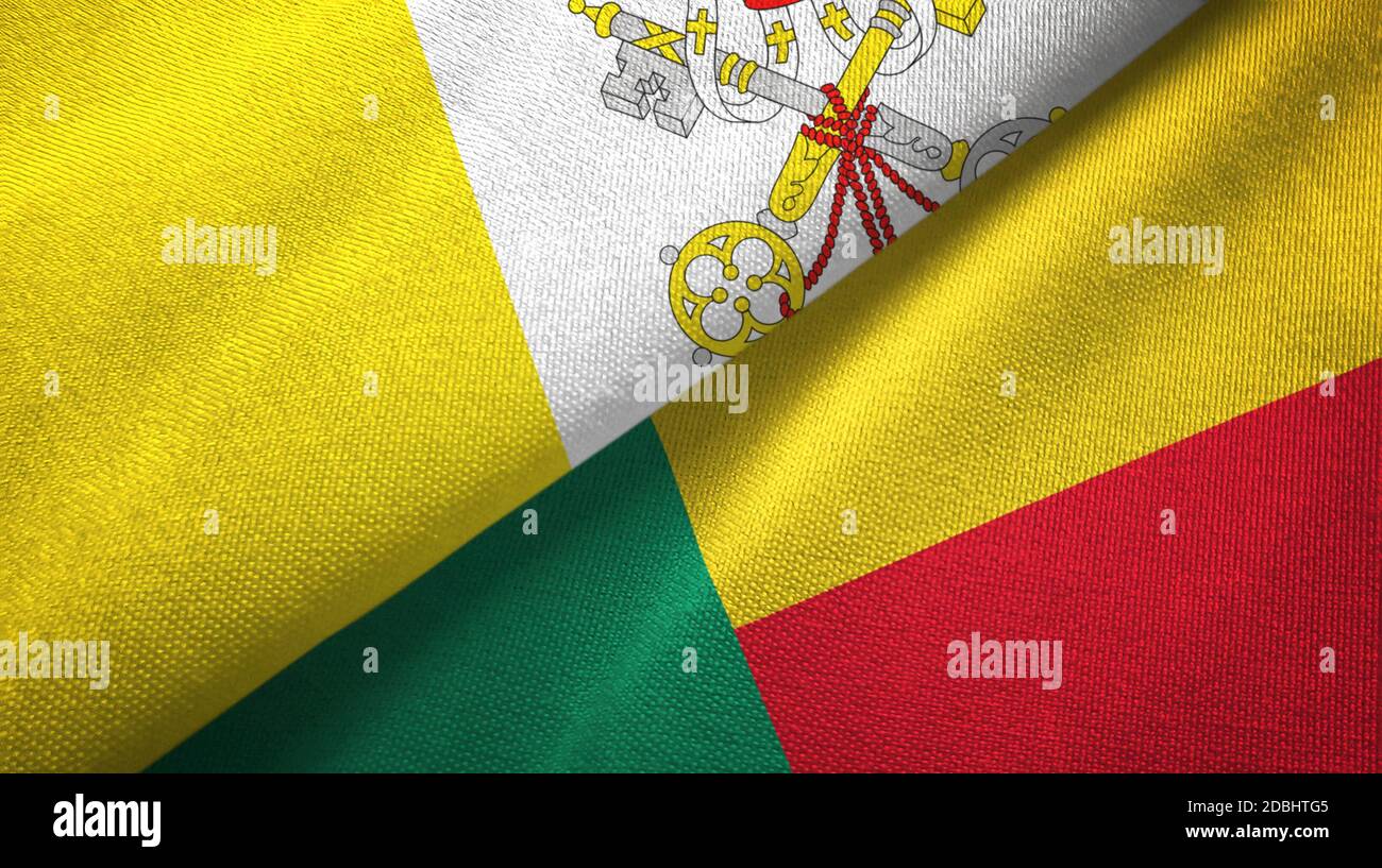 Vatican and Benin two flags textile cloth, fabric texture Stock Photo ...