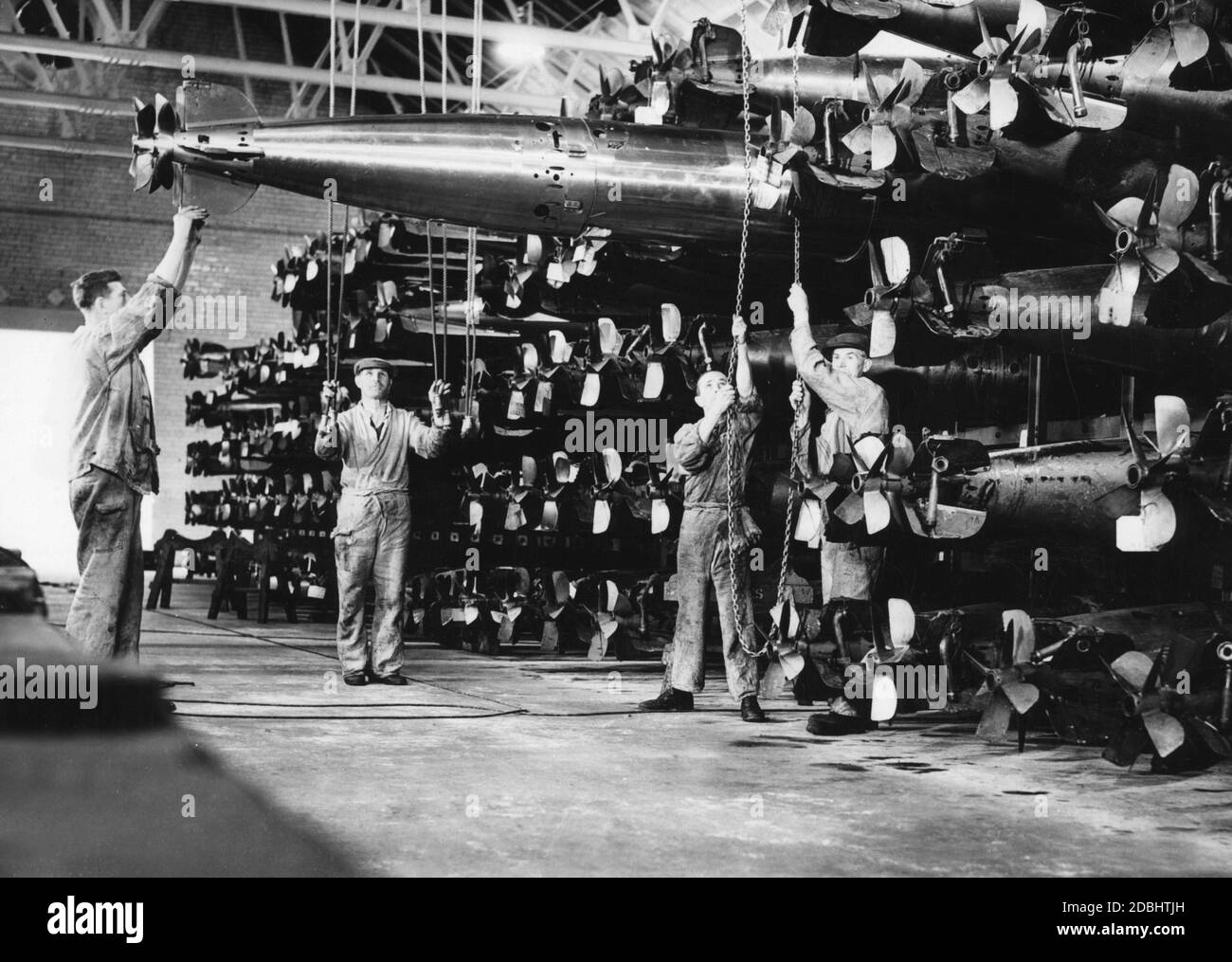 Storage of torpedoes for the Royal Navy in a British armaments factory ...