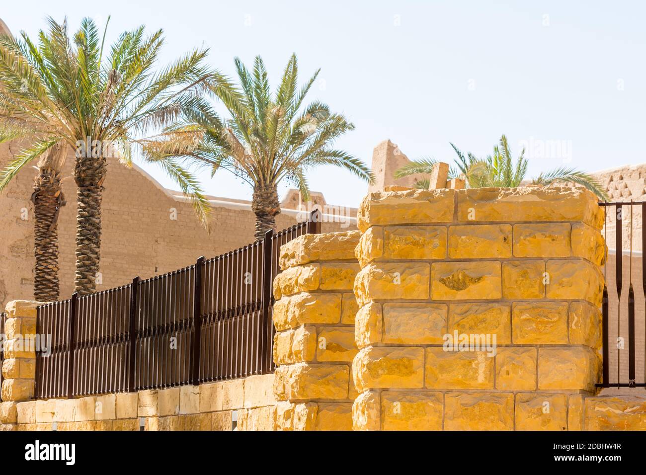 Palm trees and buildings of Diraiyah, also as Dereyeh and Dariyya, a ...