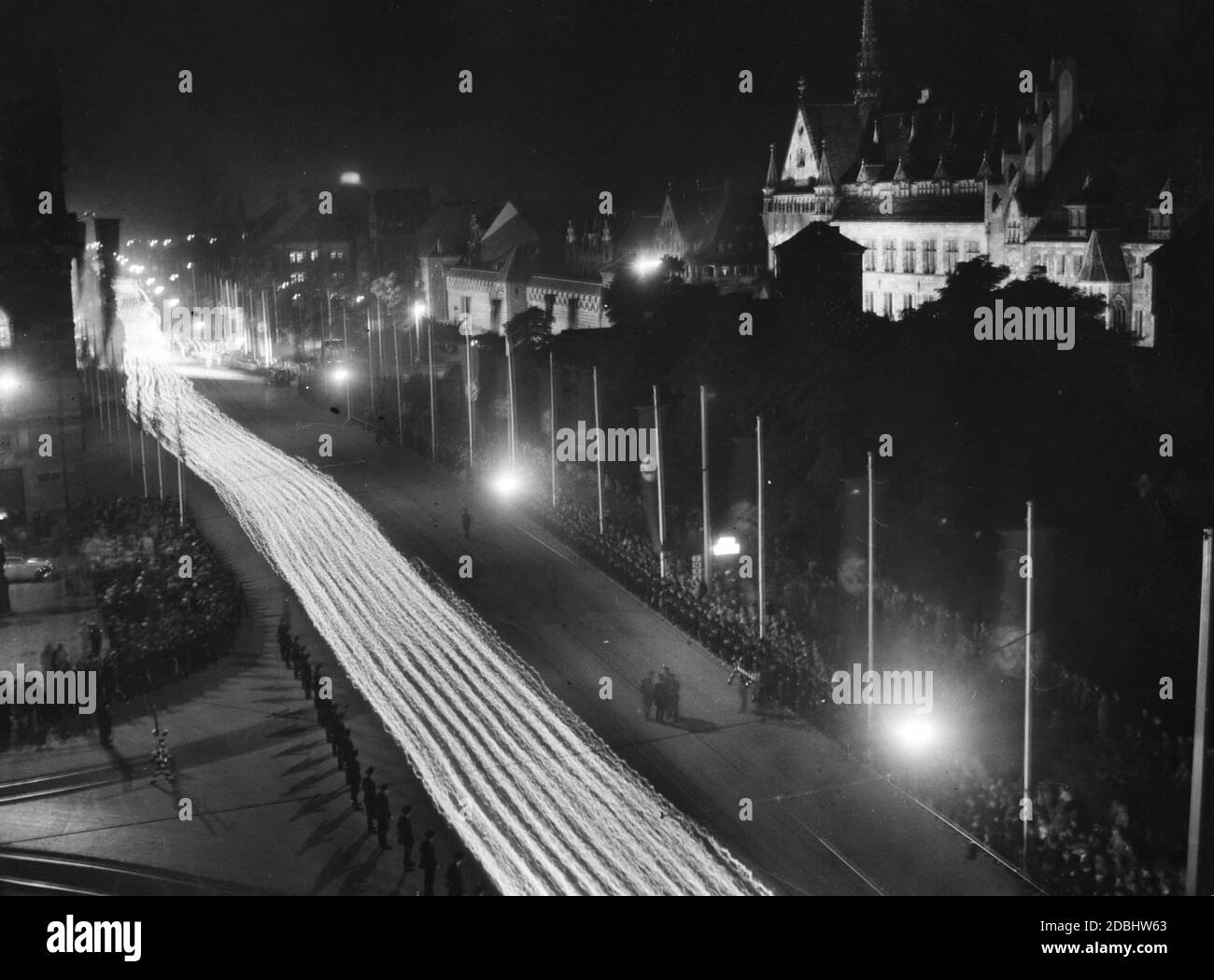 View of the torchlight procession of the political organisations of the ...