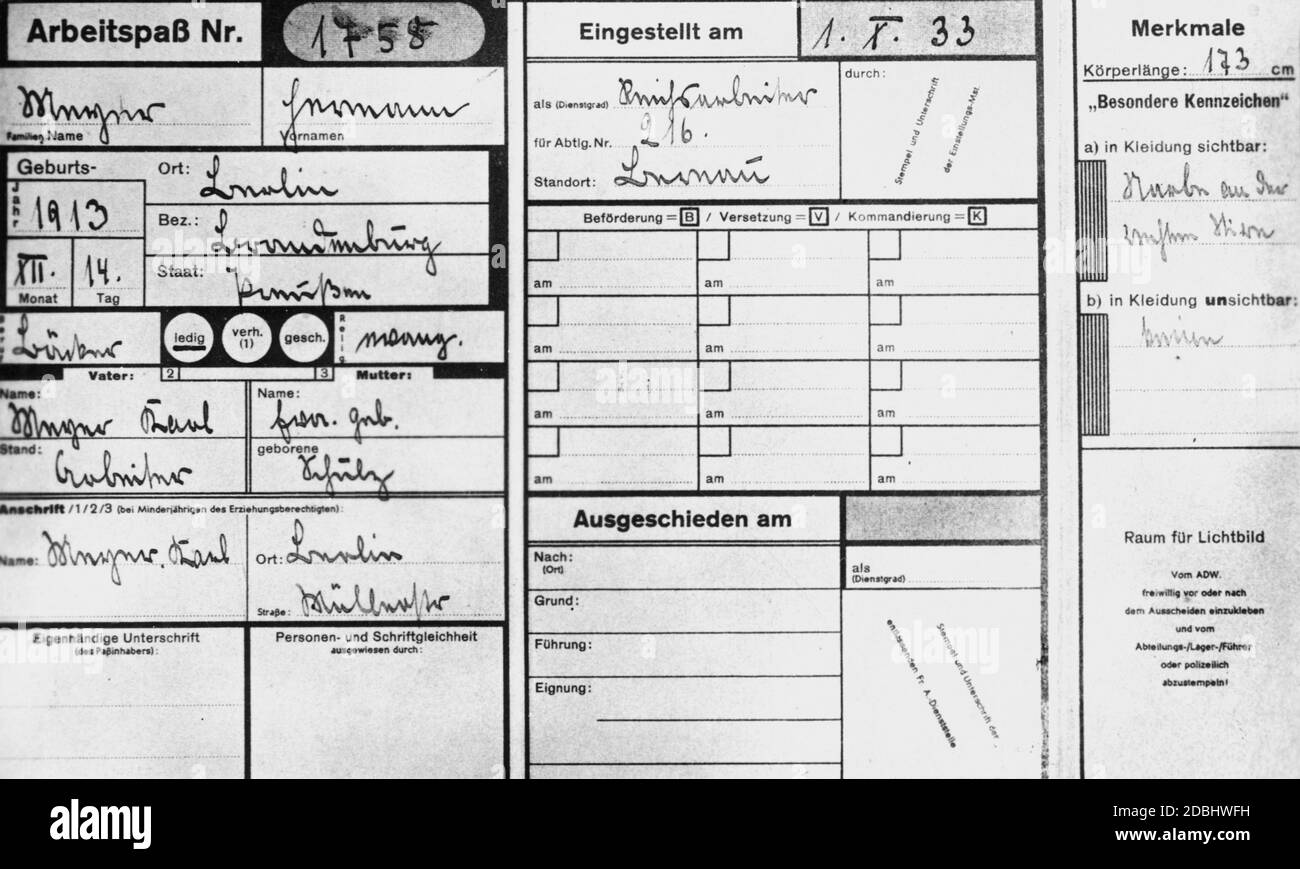 Inside of a work identification card, which one received after the ...