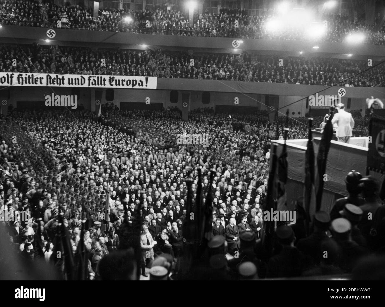"Overview during a speech by Adolf Hitler in the Festhalle in Frankfurt ...