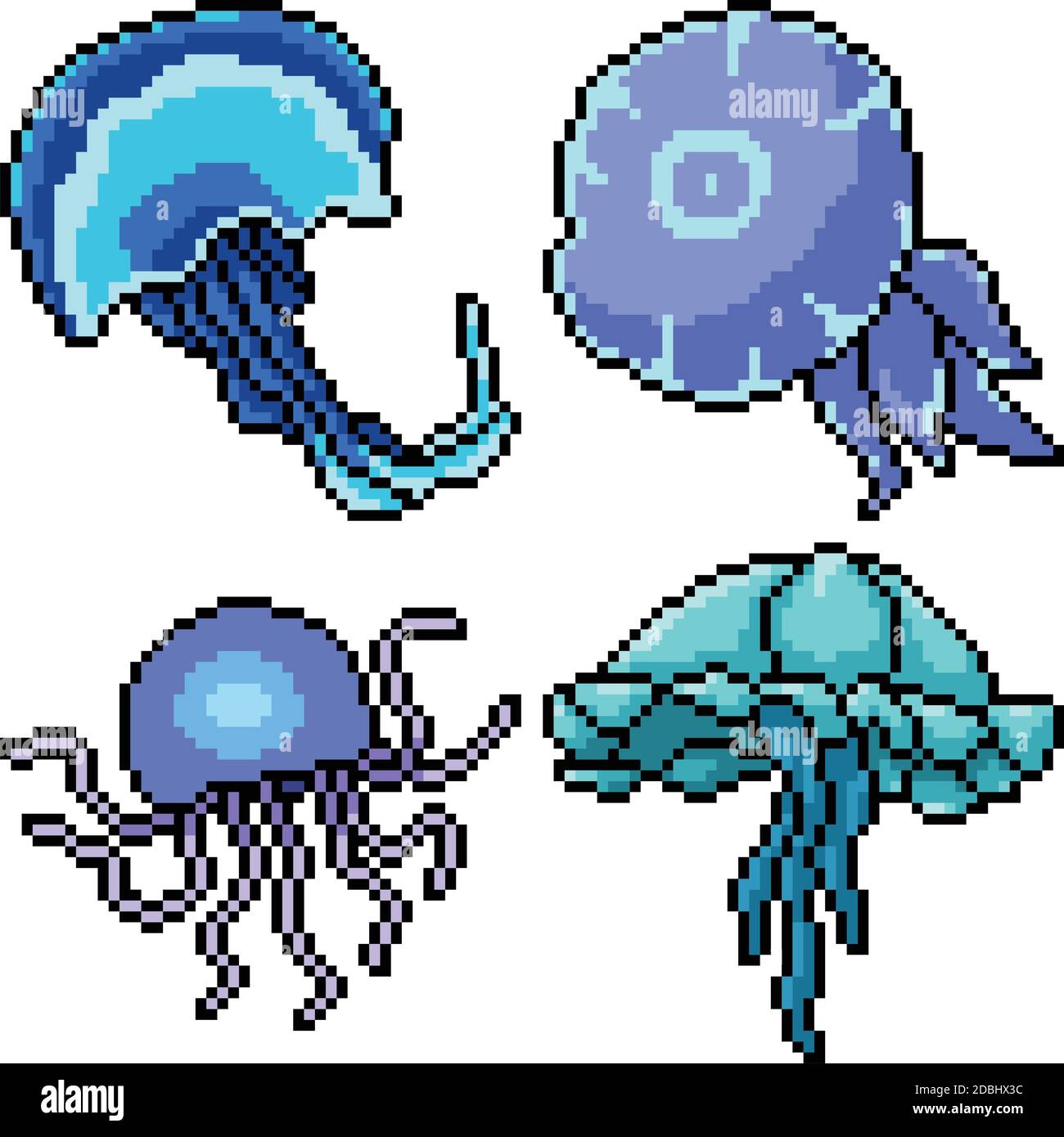 pixel art set isolated ocean jellyfish Stock Vector Image & Art - Alamy