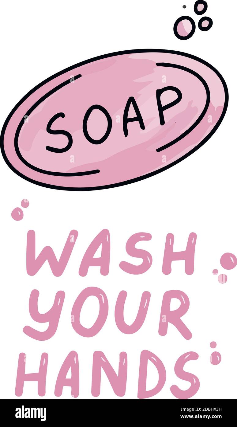 Wash your hands. Icons trendy color doodles isolated on a white ...