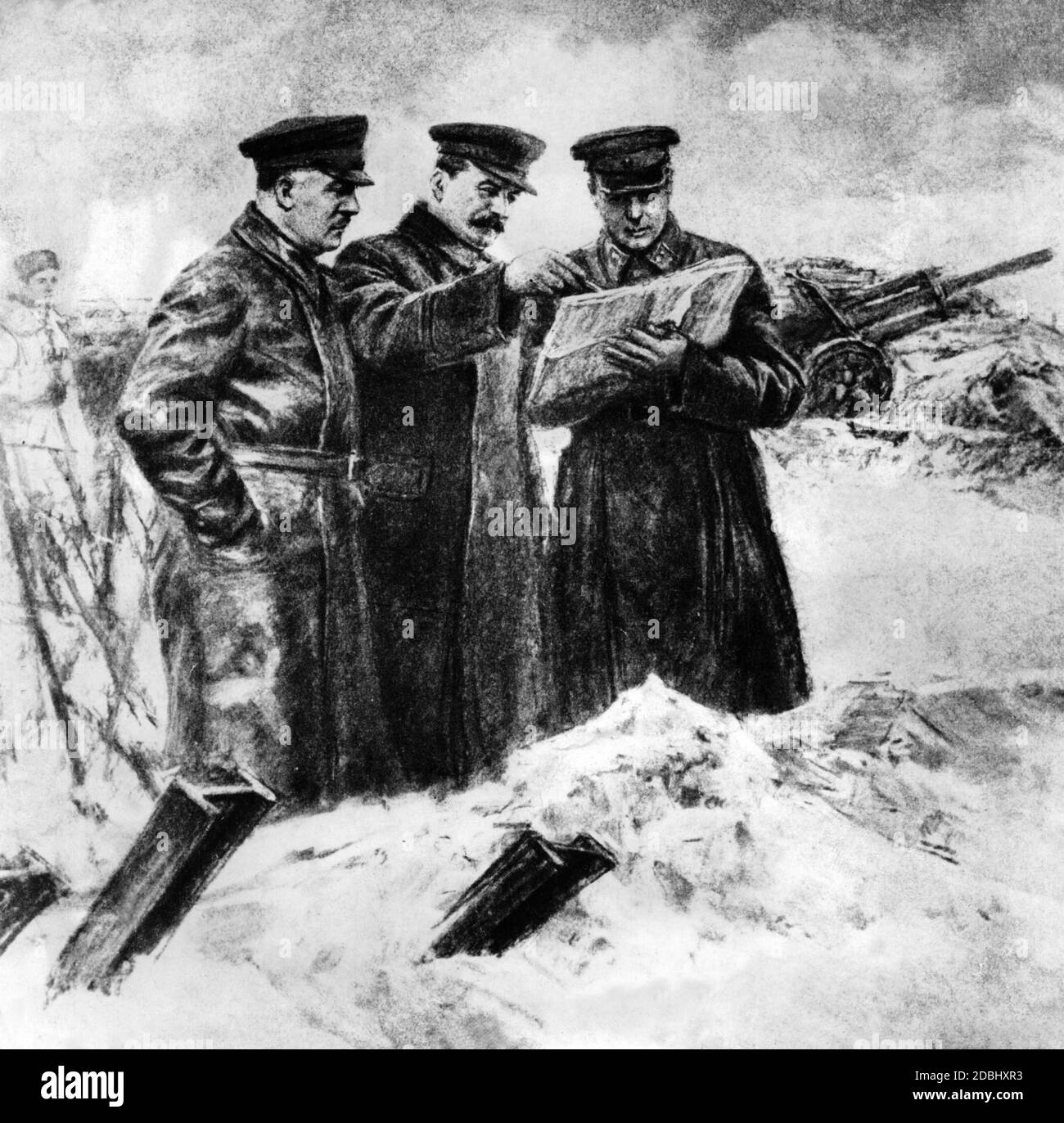 Joseph W. Stalin with Voroshilov and Rokossovsky on a propaganda ...