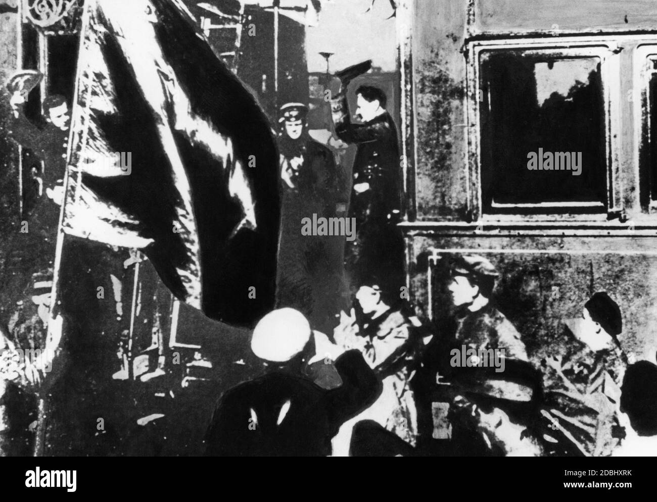 Trotsky delivers a speech to his soldiers on the Western Front from his ...