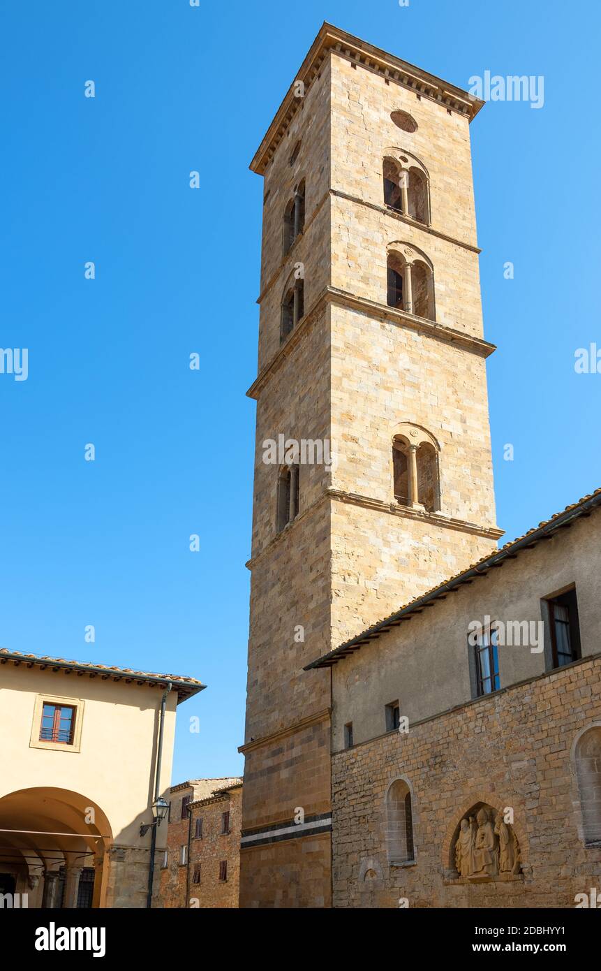 Italy, Volterra, the romanesque bell tower of the cathedral Stock Photo ...