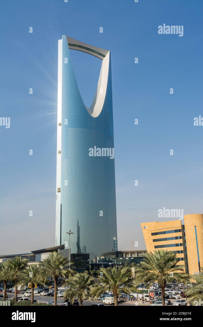 Kingdom Center tower or Burj Al Mamlaka glows a blue color again blue ...