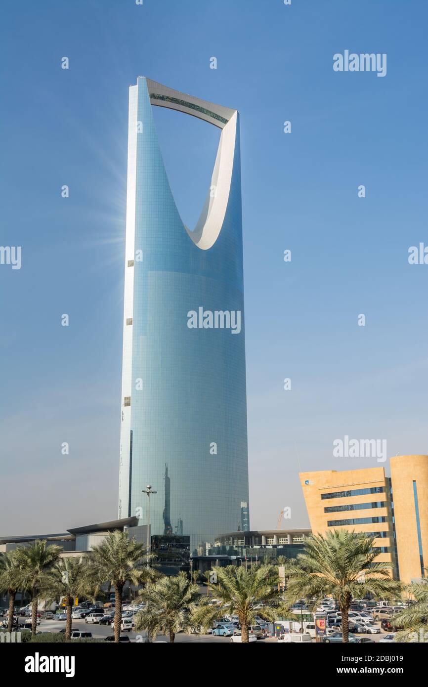 Kingdom Center tower or Burj Al Mamlaka glows a blue color again blue ...
