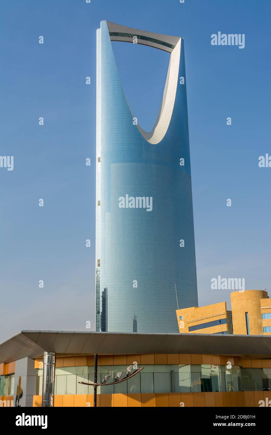 Kingdom Center tower or Burj Al Mamlaka glows a blue color again blue ...