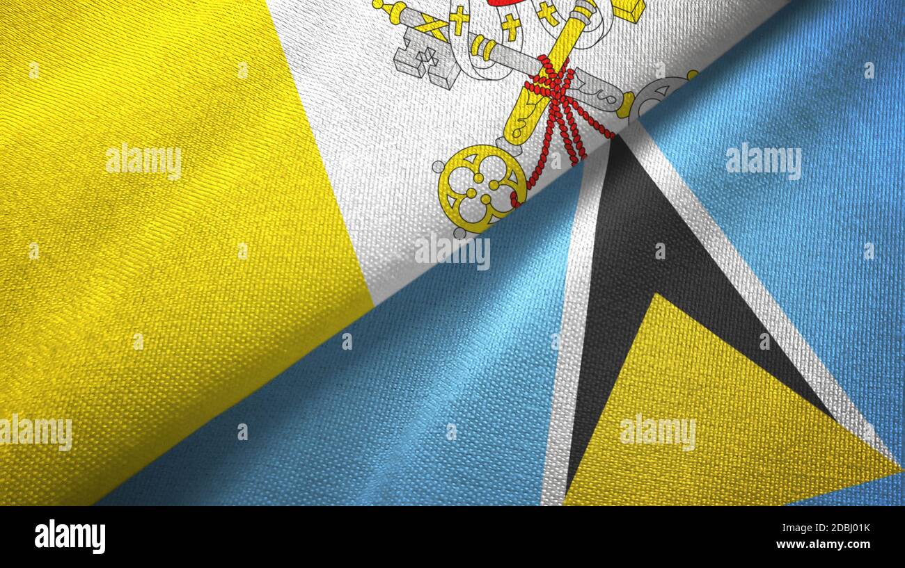 Vatican and Saint Lucia two flags textile cloth, fabric texture Stock ...
