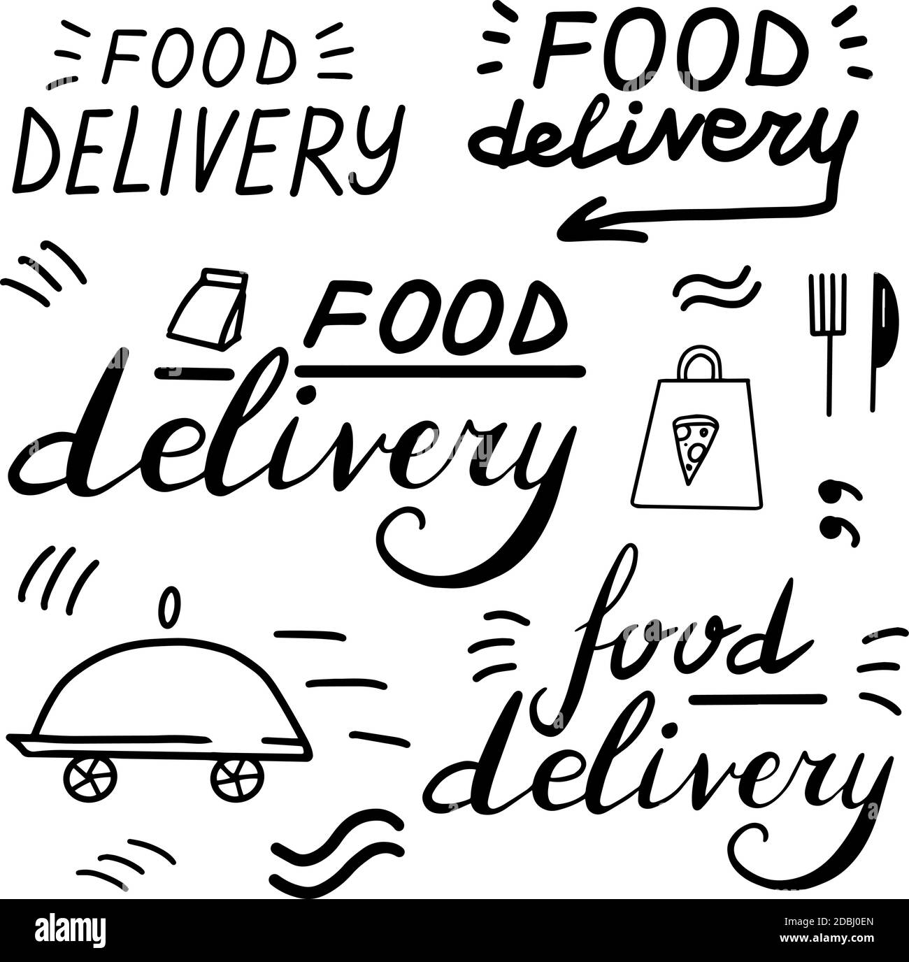 Food delivery calligraphy lettering vector eps illustration for ...