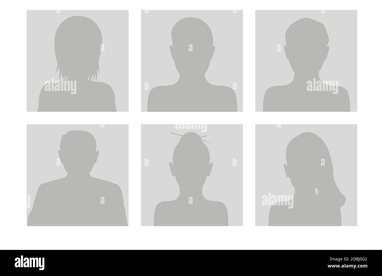 Vector Set of Avatars Faces with Hair. Flat Gray Icons of Male and ...