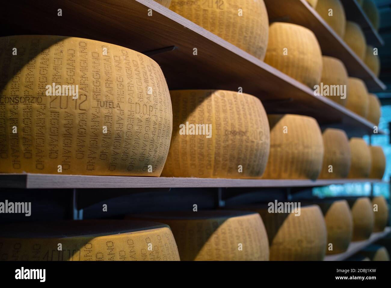 PARMA ITALY - SEPTEMBER, 2019: Rows of Parmigiano Reggiano cheese ...