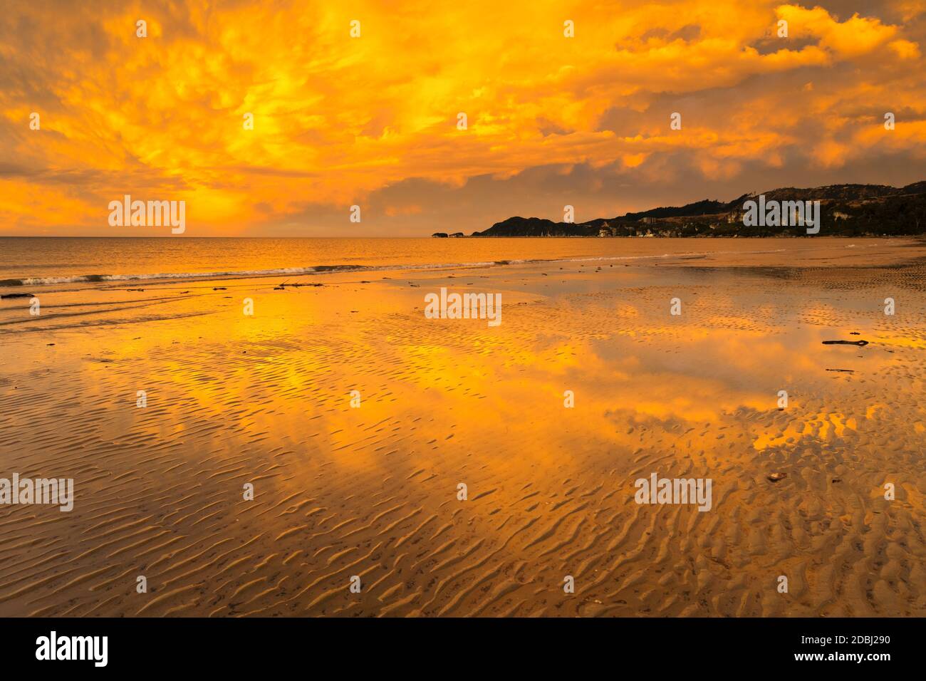Sunset at Pohara Beach, Golden Bay, Tasman, South Island, New Zealand ...