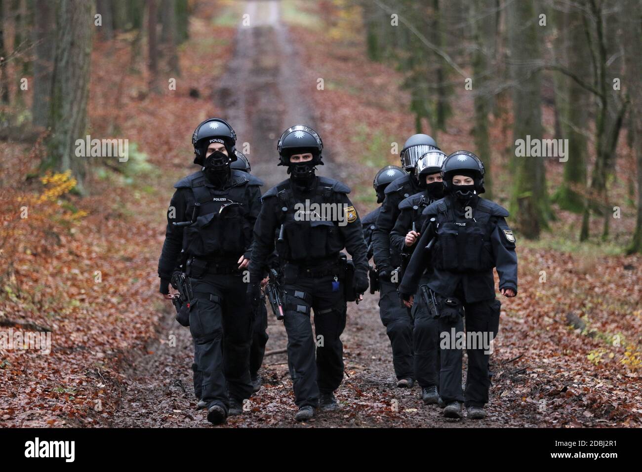 Niederklein, Germany. 17th Nov, 2020. Police officers walk through the ...