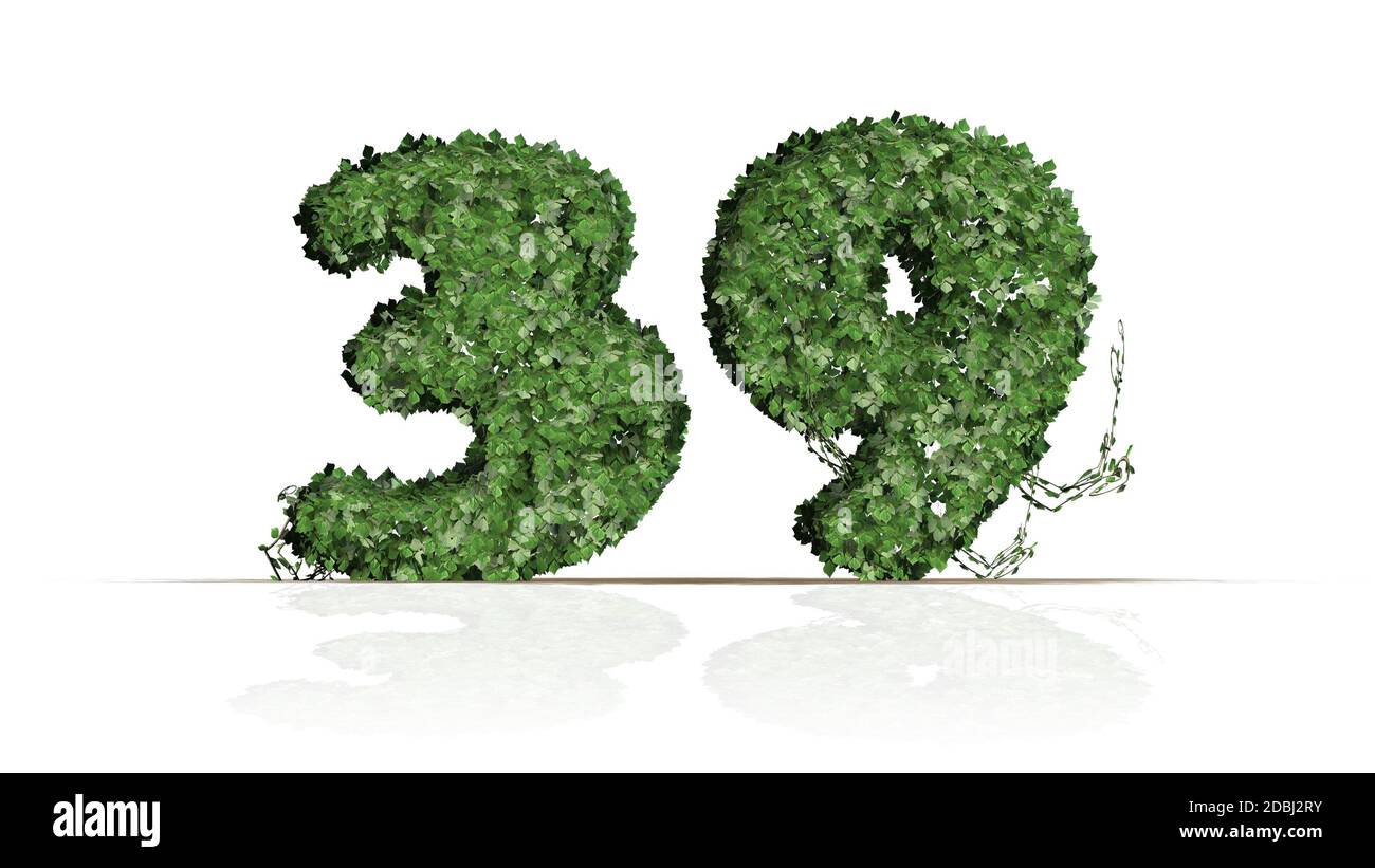 Number 39 created of green ivy leaves - isolated on a white background ...