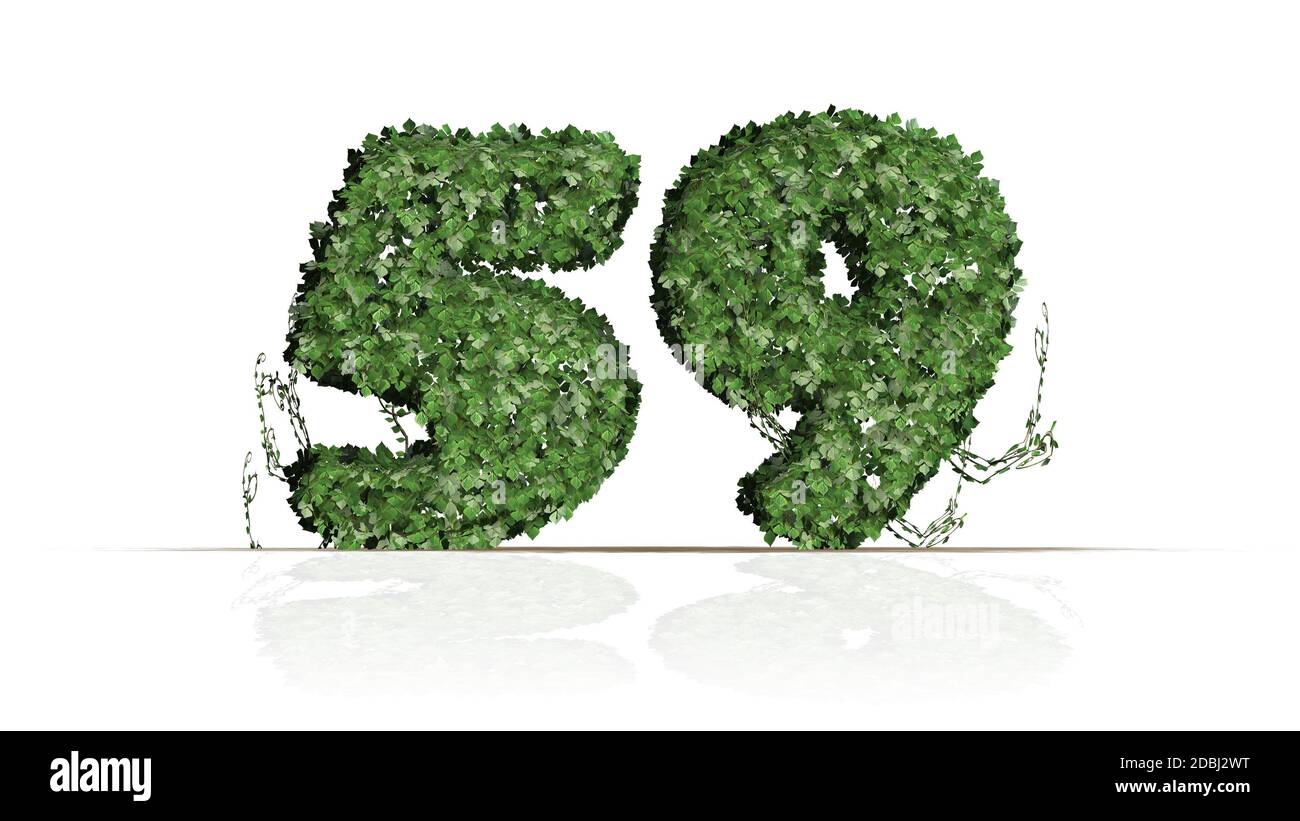 Number 59 created of green ivy leaves - isolated on a white background ...