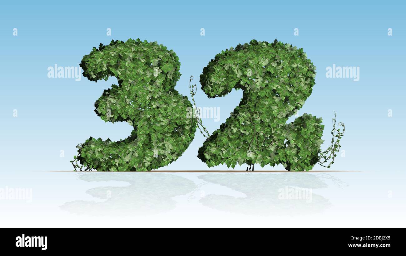 Number 32 created of green ivy leaves Stock Photo - Alamy