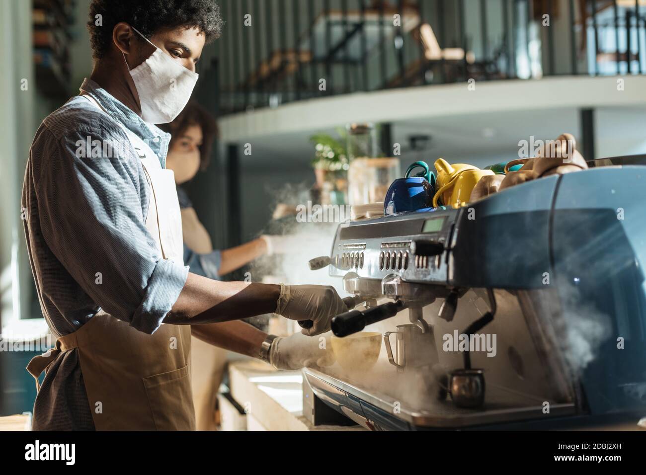 Social distance, new normal and make takeaway coffee for client Stock ...