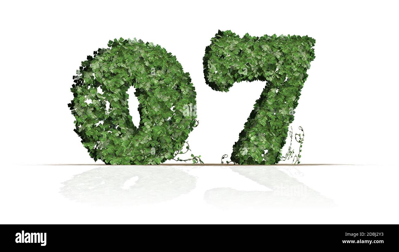 Number 07 created of green ivy leaves - isolated on a white background ...