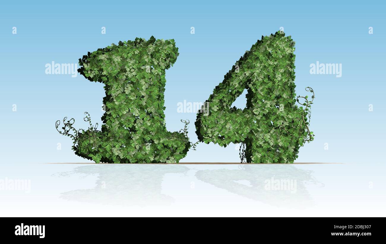 Number 14 created of green ivy leaves Stock Photo - Alamy