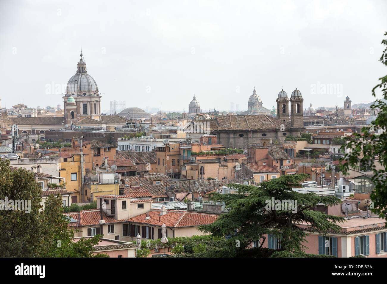 the panorama of historic districts of Rome seen from the Pincio terrace ...
