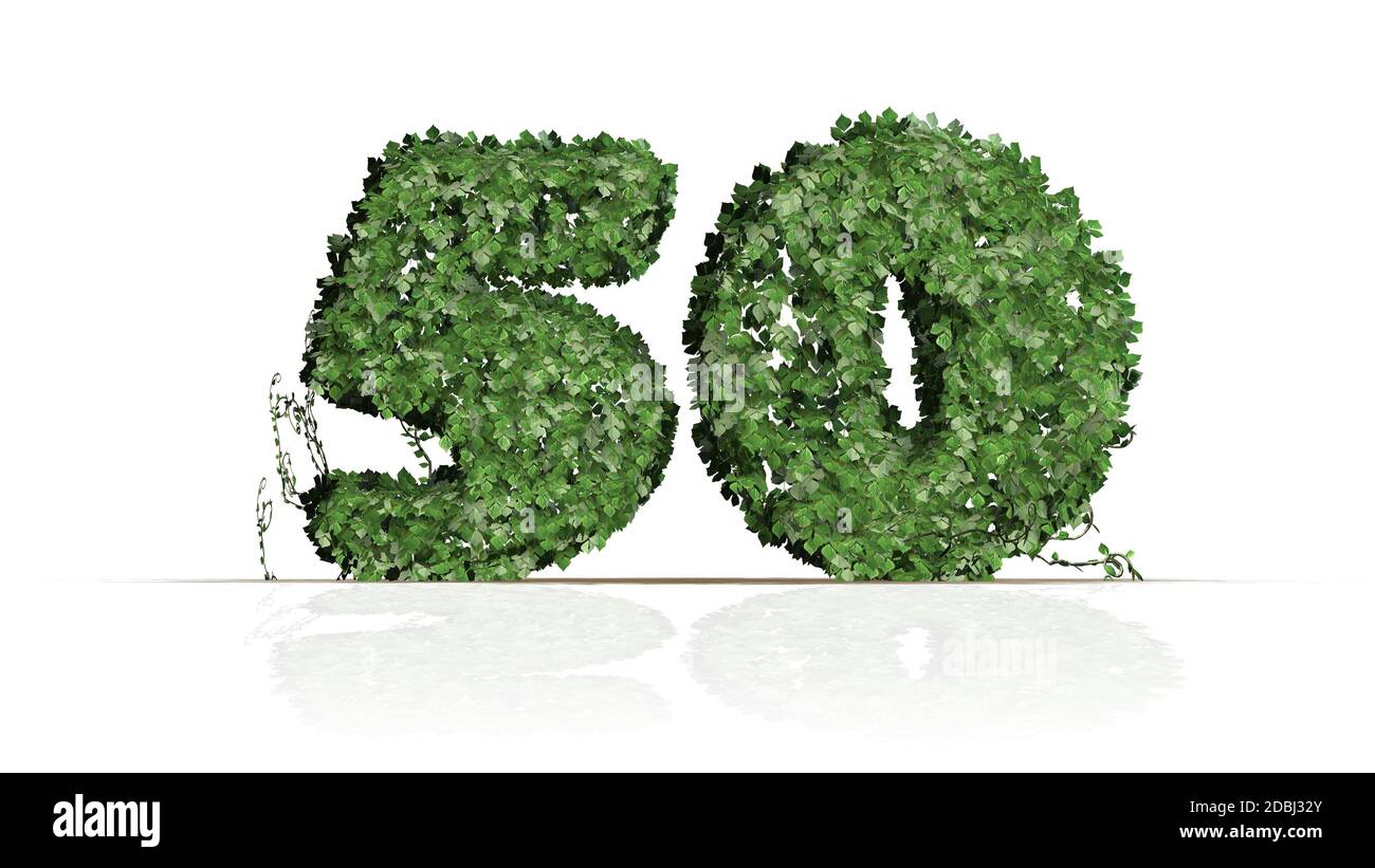 Number 50 created of green ivy leaves - isolated on a white background ...