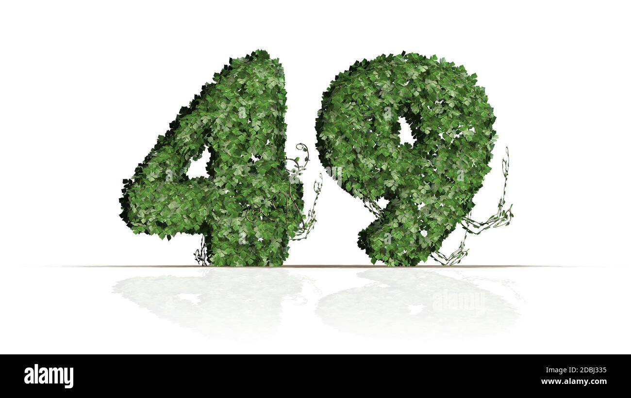 Number 49 created of green ivy leaves - isolated on a white background ...