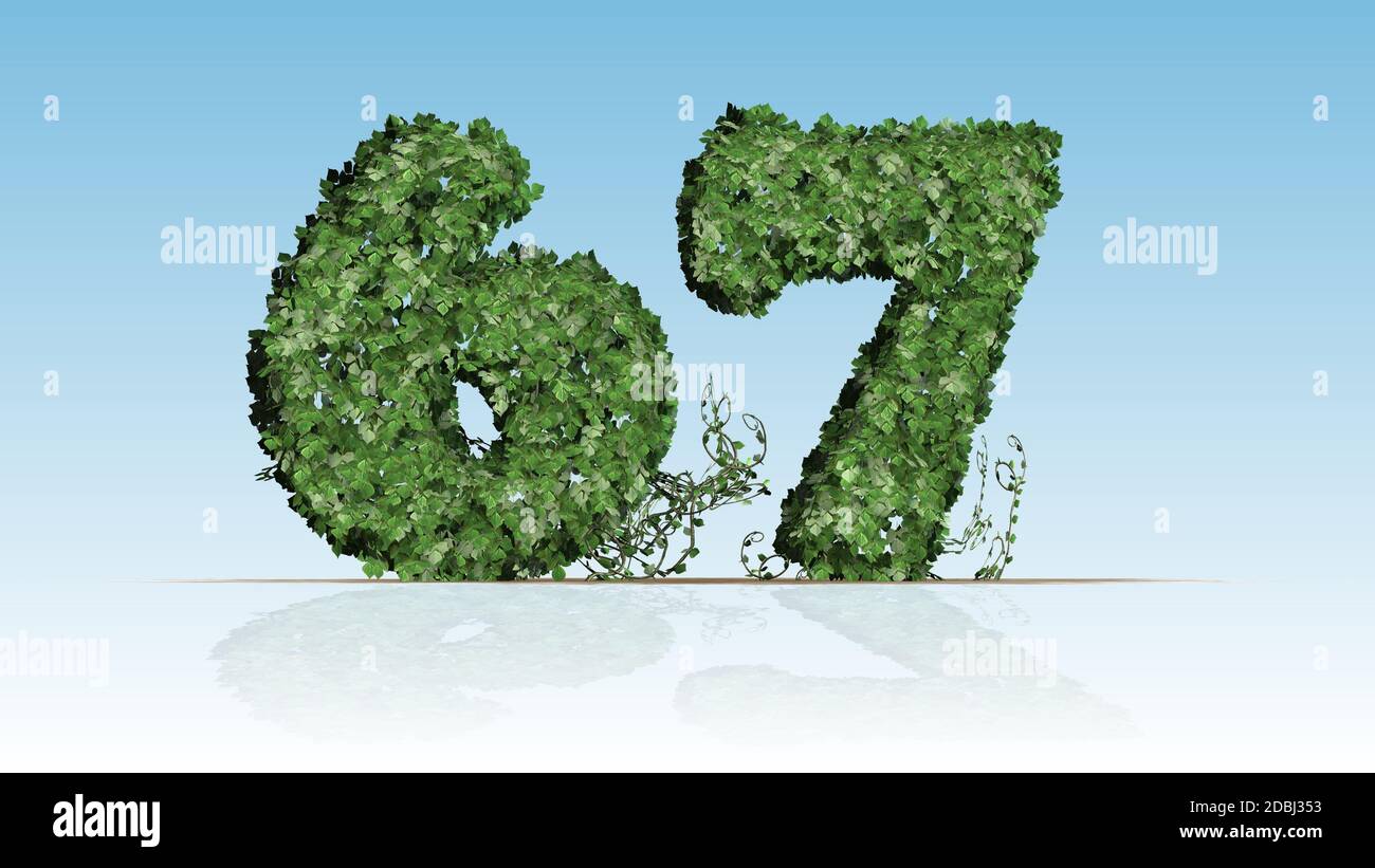 Number 67 created of green ivy leaves Stock Photo - Alamy