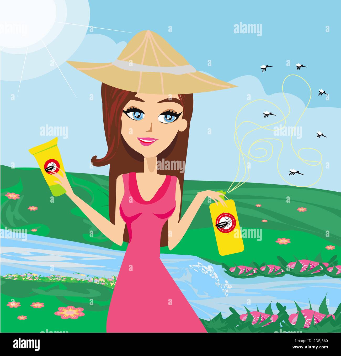 beautiful girl using insect repellent spray and ointment Stock Photo ...