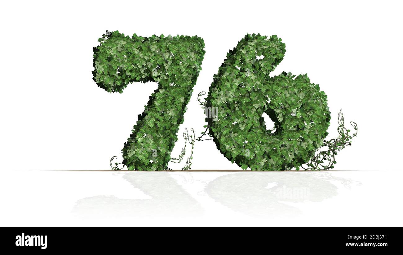 Number 76 created of green ivy leaves - isolated on a white background ...
