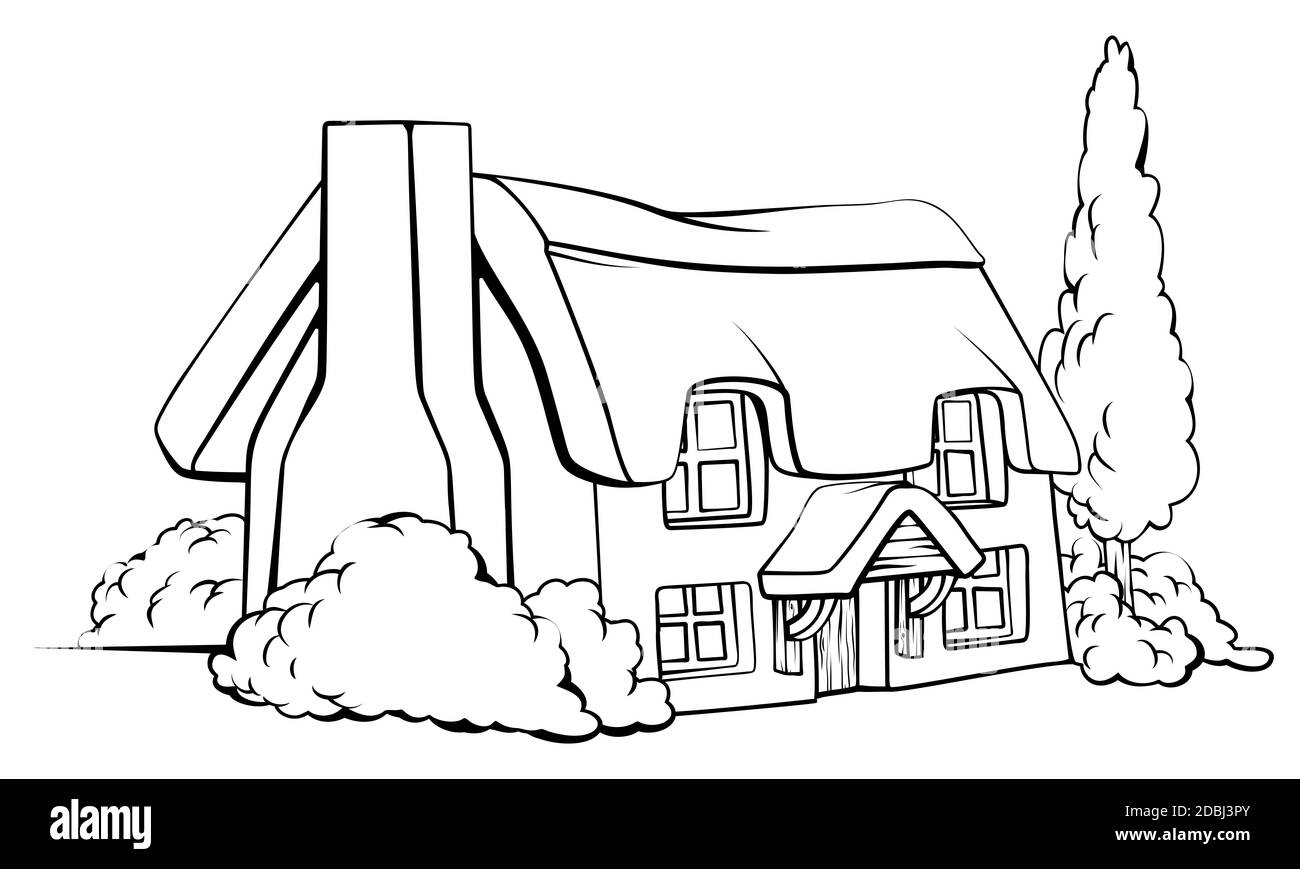 Old black and white thatched cottage Cut Out Stock Images & Pictures ...