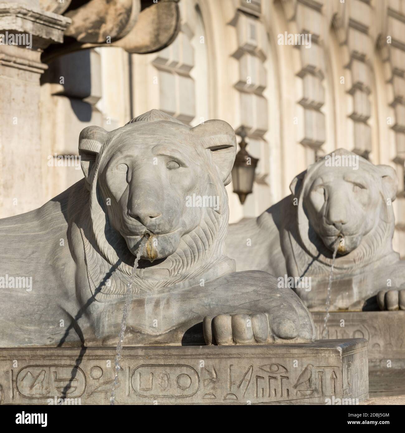 Lion statue spitting water in The Fountain of Moses in Rome,Italy Stock ...