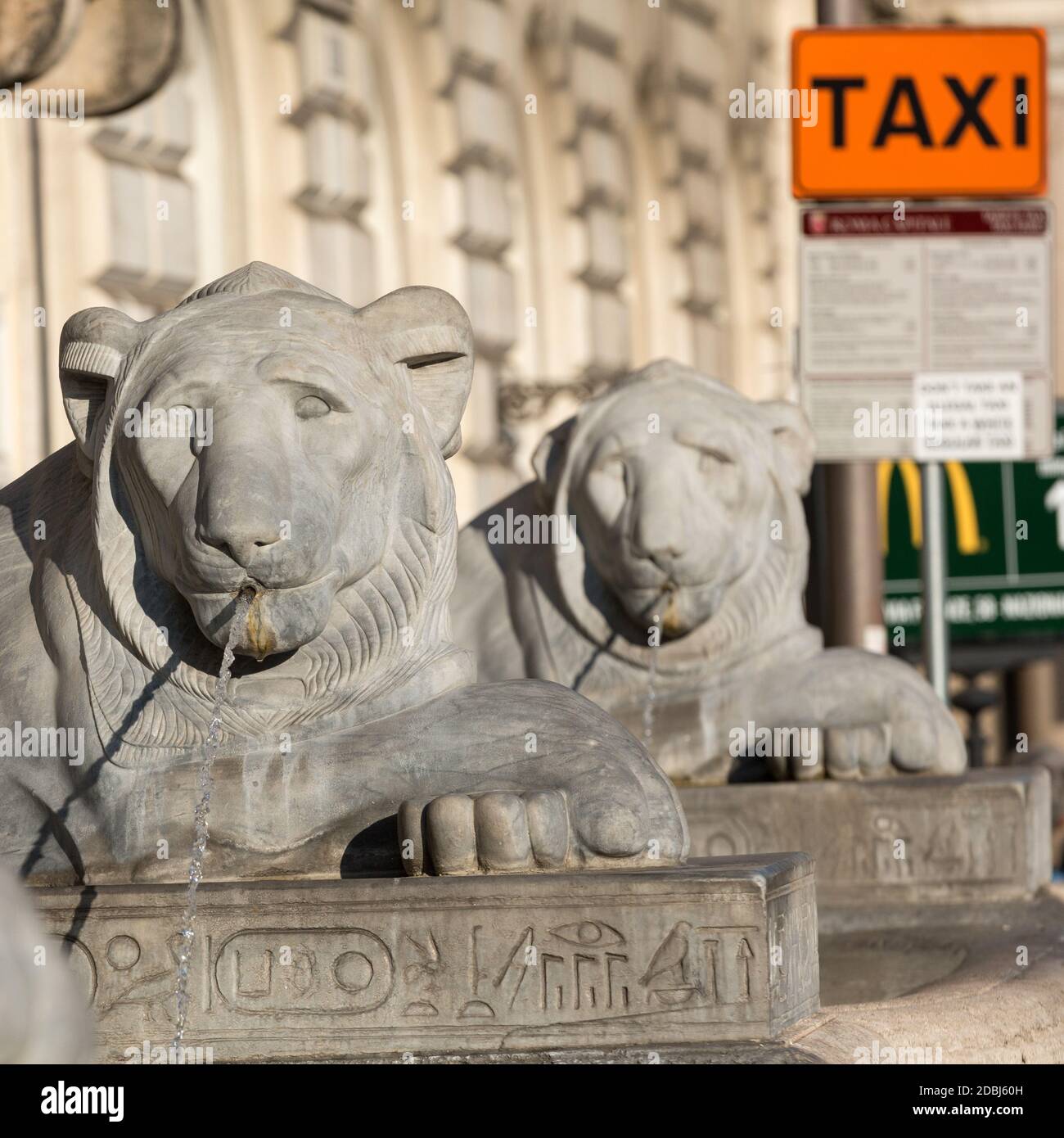 Lion statue spitting water in The Fountain of Moses in Rome,Italy Stock ...