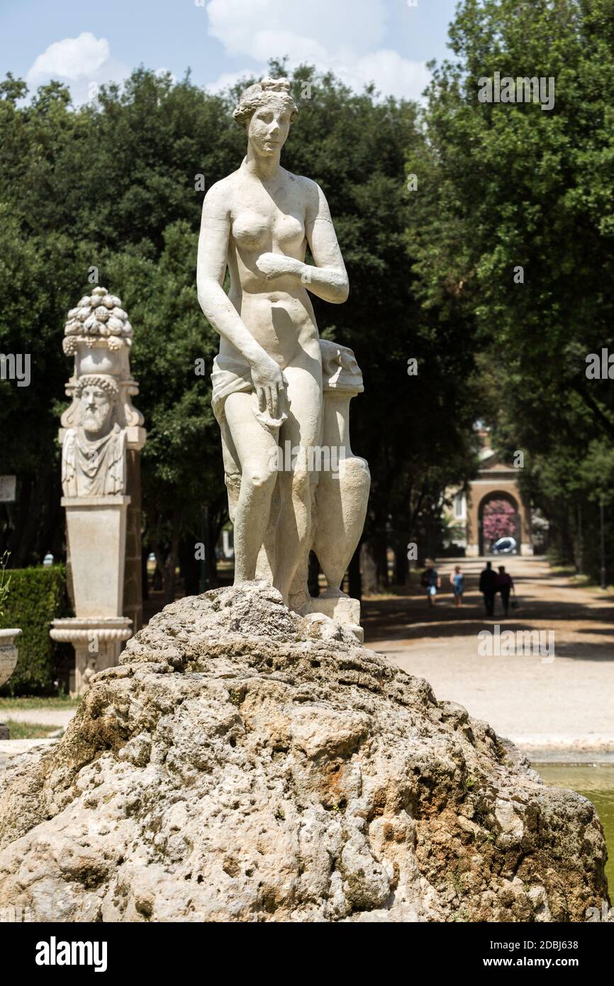 Marble statues in Villa Borghese, public park in Rome. Italy Italy ...
