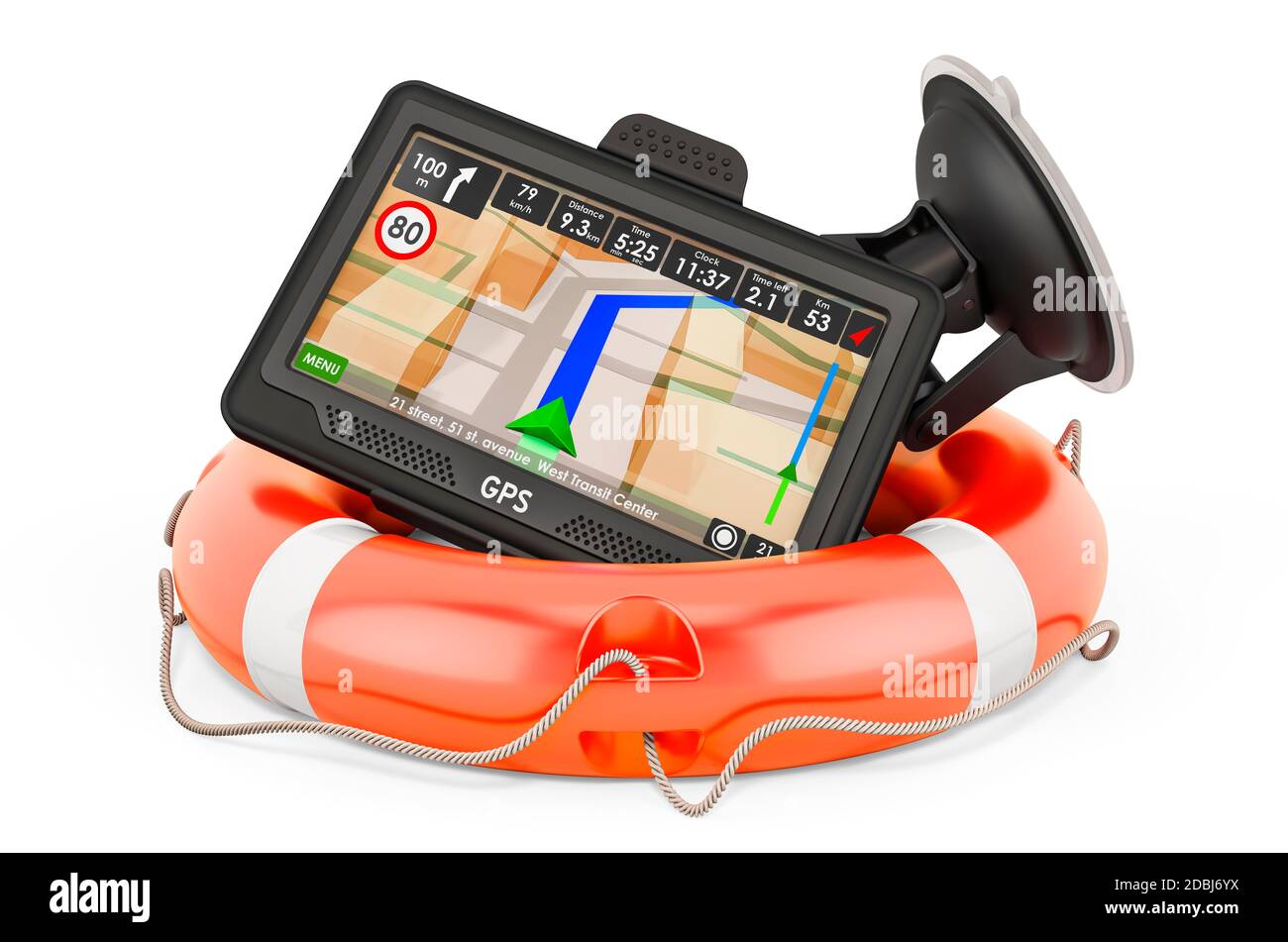 GPS navigation device with lifebelt, 3D rendering isolated on white ...