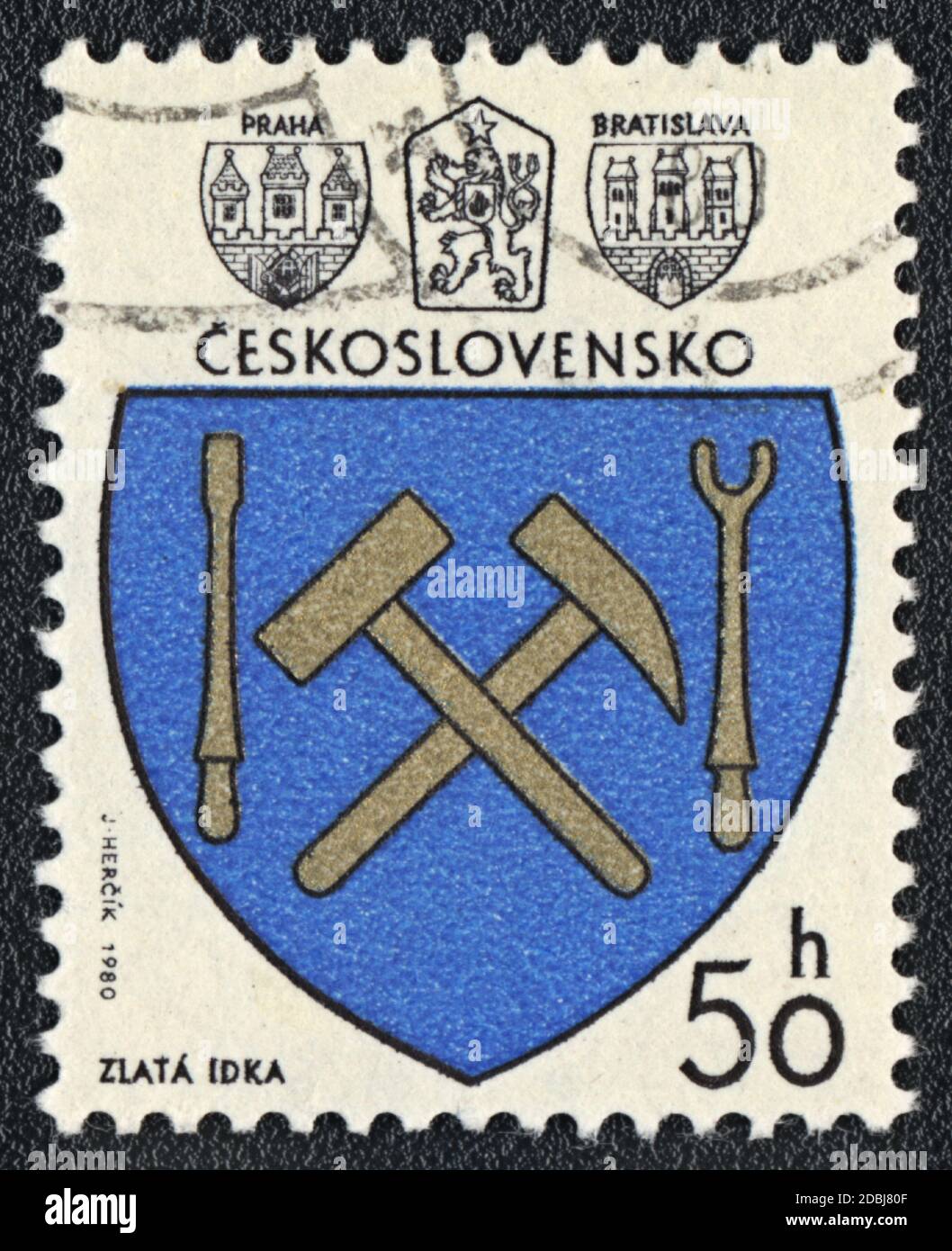 A stamp printed in Czechoslovakia shows Zlata Idka emblem, 1980 Stock ...
