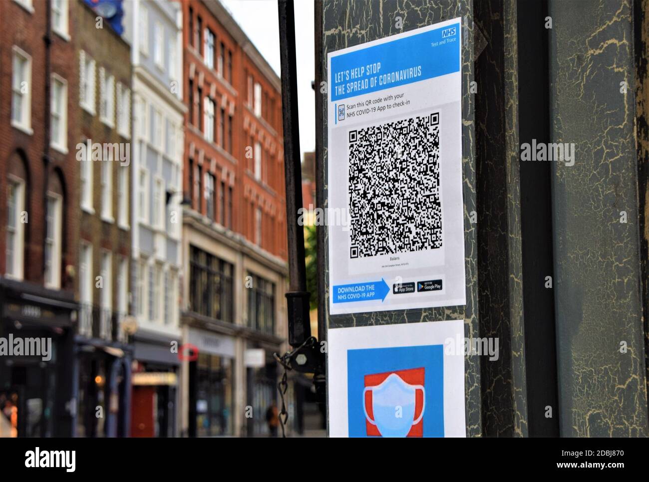 NHS Track and Trace QR code sign at a restaurant in Soho, London ...