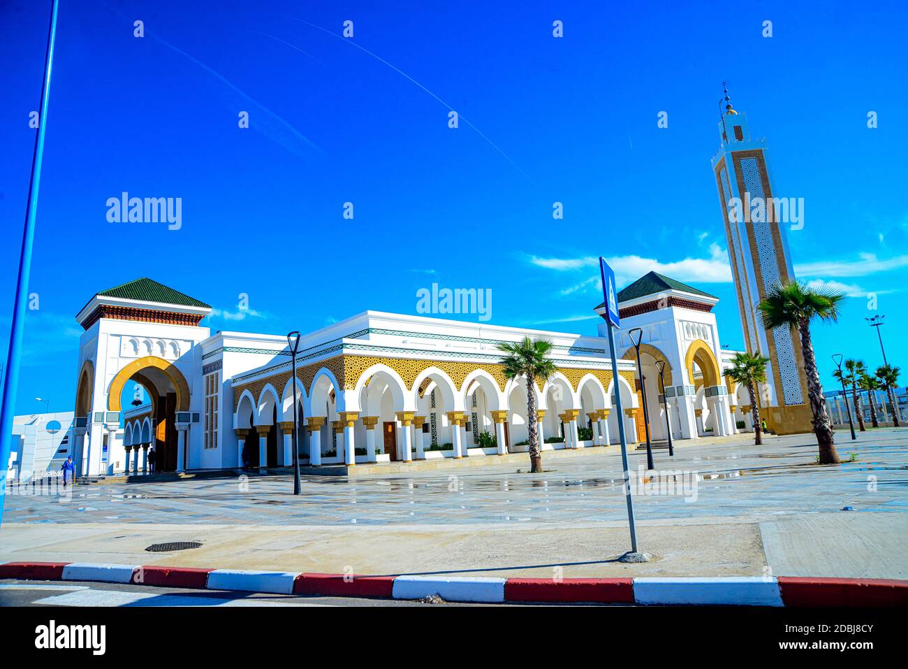 Moroccan mosque of Morocco. Islamic mosque for prayer. Port of Tangier ...