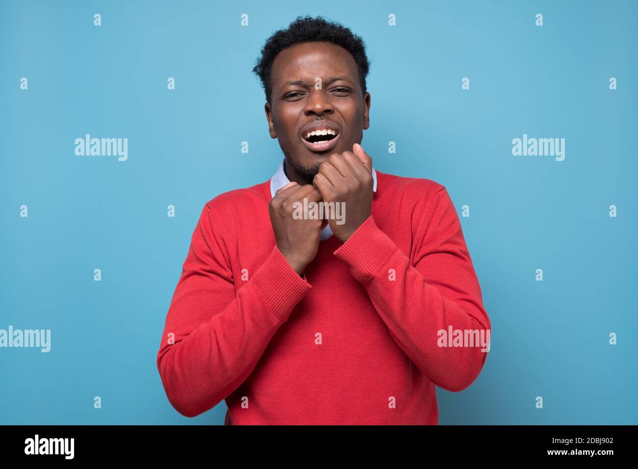 Handsome african man being surprised for mistake, remember error Stock ...