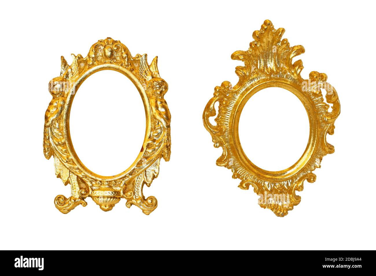 Two golden oval shape photo frames isolated Stock Photo - Alamy