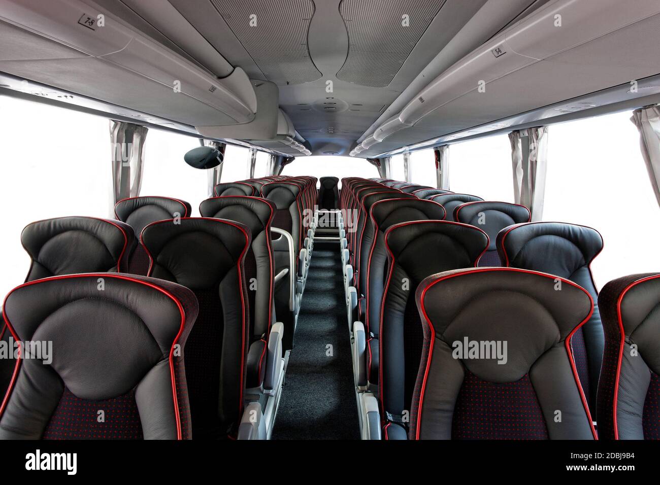 Interior of big coach bus with leather seats Stock Photo - Alamy