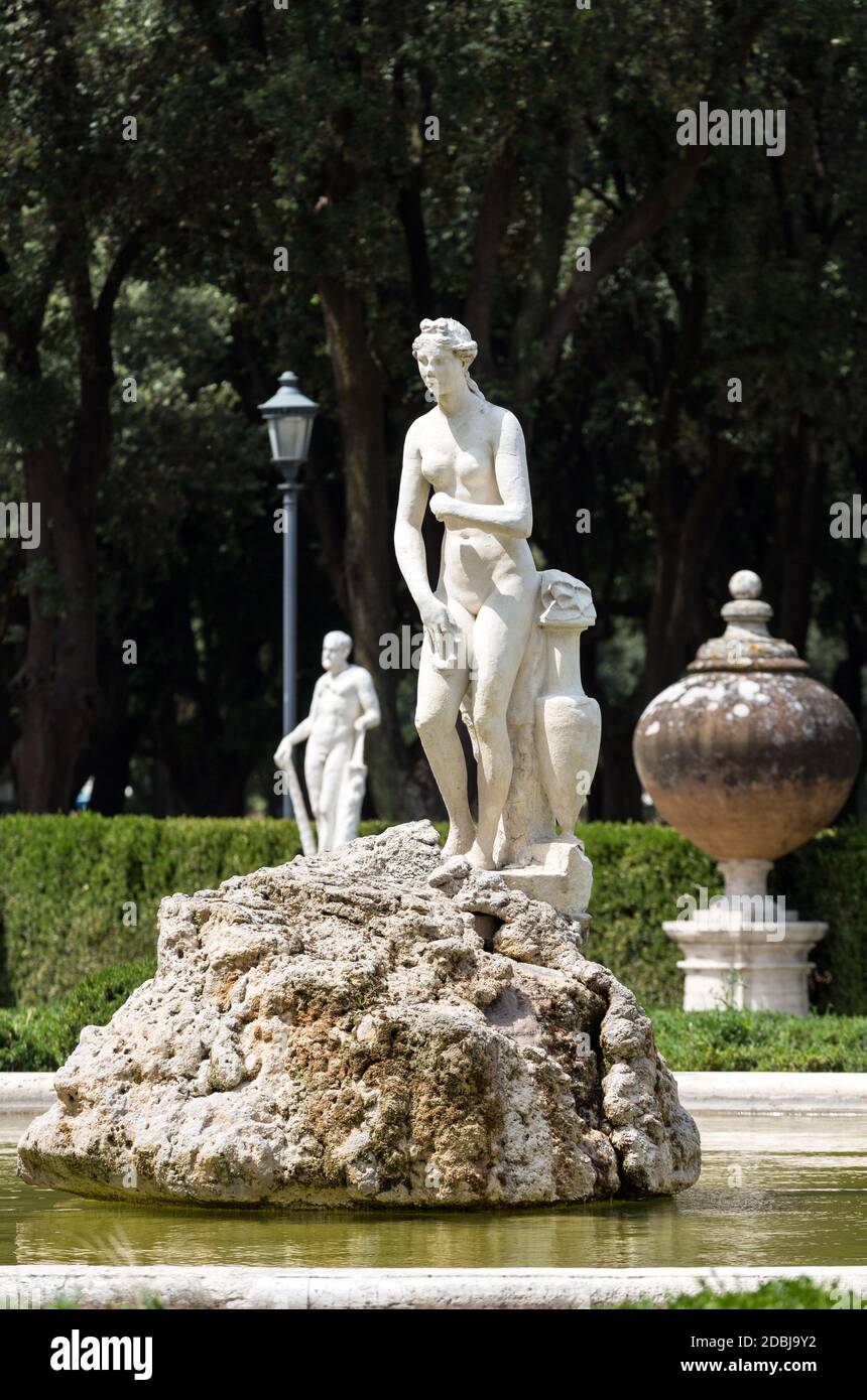 Marble statues in Villa Borghese, public park in Rome. Italy Italy ...